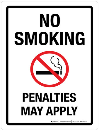 No Smoking Penalties May Apply Portrait - Wall Sign | Creative Safety ...