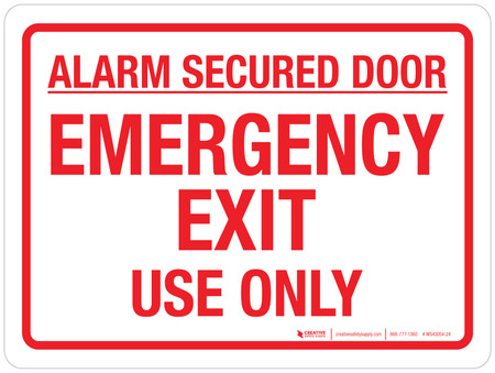 Alarm Secured Door - Emergency Exit Use Only Landscape - Wall Sign ...