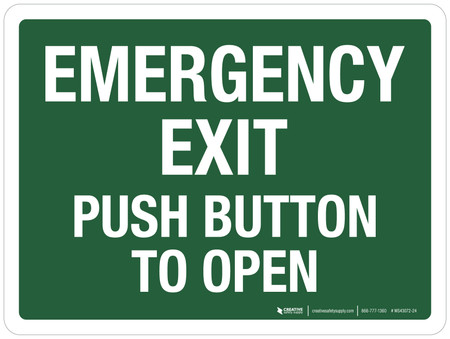 Emergency Exit - Push Button To Open Landscape - Wall Sign