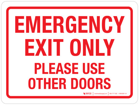 Emergency Exit Only - Please Use Other Doors Red Landscape - Wall Sign ...