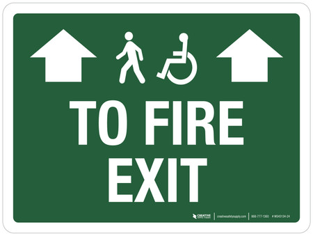 To Fire Exit Arrows Up (ADA) Landscape - Wall Sign