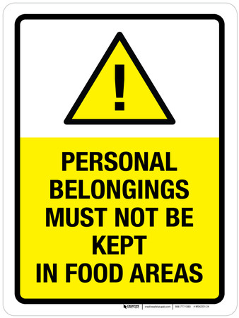 Personal Belongings Must Not Be Kept In Food Areas Portrait - Wall Sign