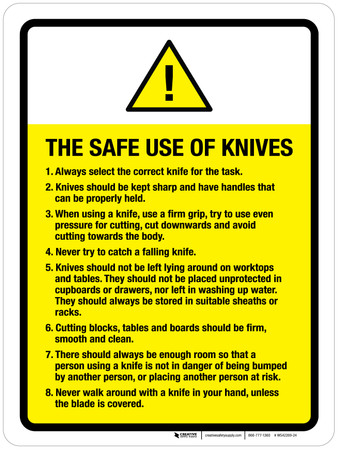 The Safe Use Of Knives Portrait - Wall Sign | Creative Safety Supply