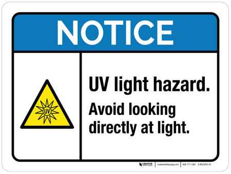 Notice: UV Light Hazard Avoid Looking Directly At Light ANSI Landscape ...