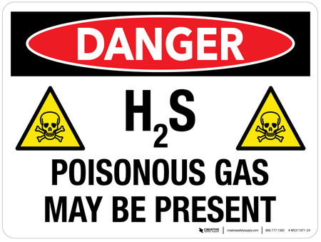 Danger: H2S Poisonous Gas May Be Present Landscape - Wall Sign