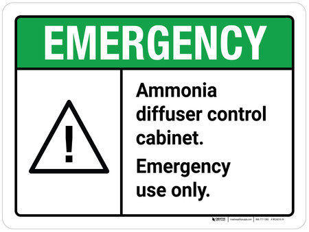 Emergency: Ammonia Diffuser Control Cabinet ANSI Landscape - Wall Sign