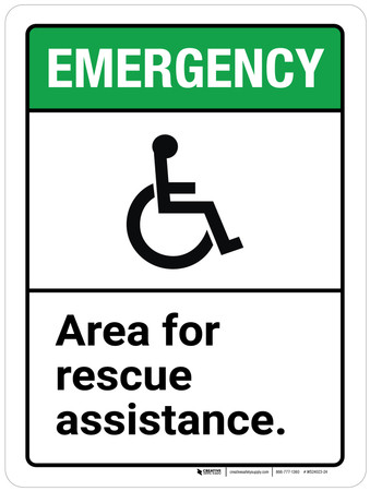 Emergency: Area for Rescue Assistance ANSI Portrait - Wall Sign ...