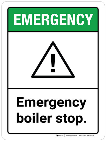 Emergency: Emergency Boiler Stop ANSI Portrait - Wall Sign
