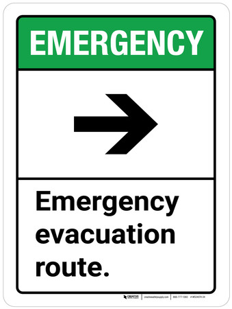 Emergency: Emergency Evacuation Route with Right Arrow ANSI Portrait ...