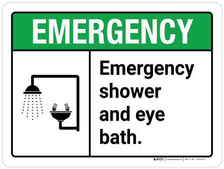 Emergency: Emergency Shower and Eye Bath ANSI Landscape - Wall Sign ...