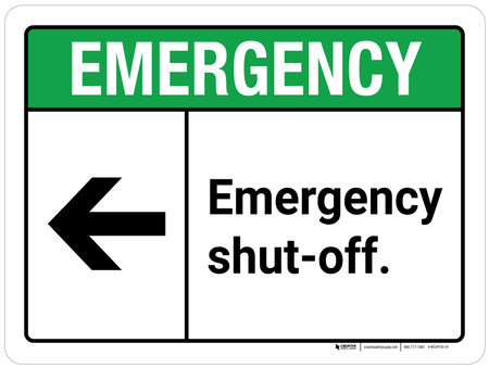 Emergency: Emergency Shut-Off with Left Arrow ANSI Landscape - Wall ...
