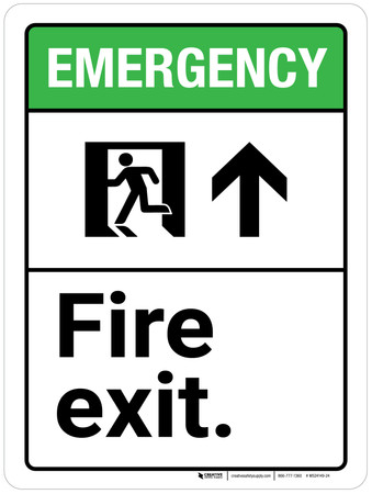 Emergency: Fire Exit with Up Arrow ANSI Portrait - Wall Sign | Creative ...