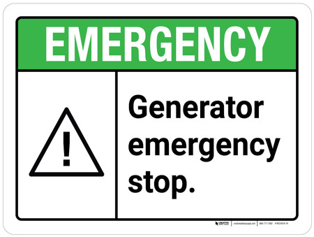 Emergency: Generator Emergency Stop ANSI Landscape - Wall Sign
