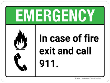 Emergency: In Case of Fire Exit and Call 911 ANSI Landscape - Wall Sign