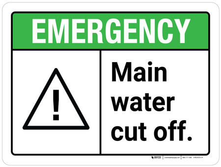 Emergency: Main Water Cut Off ANSI Landscape - Wall Sign | Creative ...