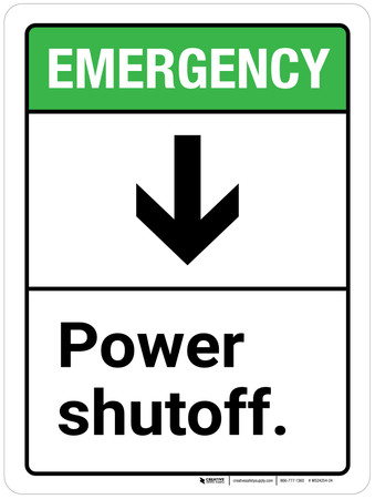 Emergency: Power Shutoff with Down Arrow ANSI Portrait - Wall Sign