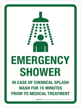Emergency Shower - In Case of Chemical Splash Portrait - Wall Sign ...