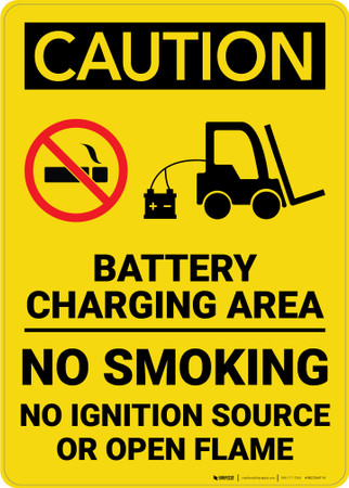 Caution: Battery Charging Area Forklift No Smoking Open Flame Vertical ...