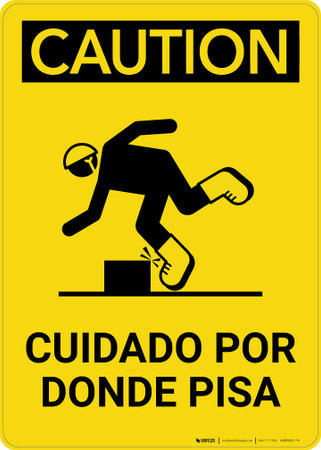 Caution: Watch Where You Step Spanish Portrait with Graphic - Wall Sign ...