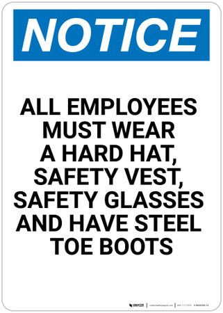 Notice: All Employees Must Wear Portrait - Wall Sign