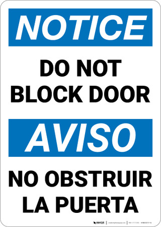 Notice: Do Not Block Door Bilingual Spanish - Wall Sign | Creative ...