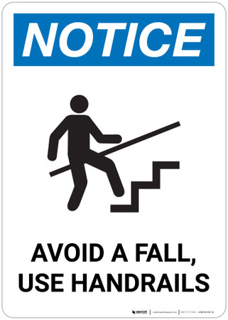 Notice: Avoid A Fall Use Handrails with Icon - Wall Sign