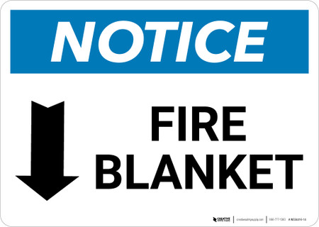 Notice: Fire Blanket Landscape with Down Arrow - Wall Sign