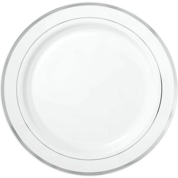 White & Silver Luncheon Plates - Party Time, Inc.