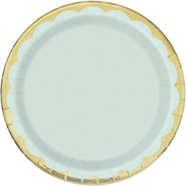 Light Blue & Gold Foil Stamped Dinner Plates - Party Time, Inc.