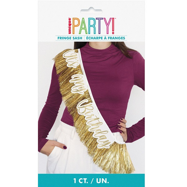 Birthday Gold Foil Fringe Sash - Party Time, Inc.