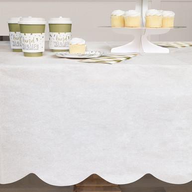 Scalloped White Paper Table Cover - Party Time, Inc.