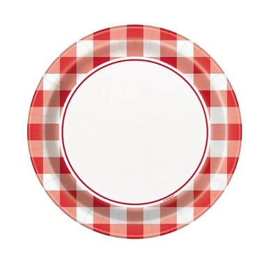 Red Gingham Dessert Plates - Party Time, Inc.