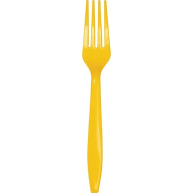 School Bus Yellow Plastic Forks - Party Time, Inc.