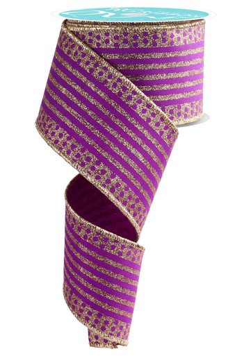 Purple & Gold Stripes & Dots Ribbon 2.5in - Party Time, Inc.