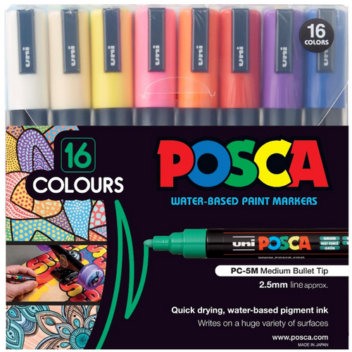POSCA PC-5M Assorted Colours Wallet of 16