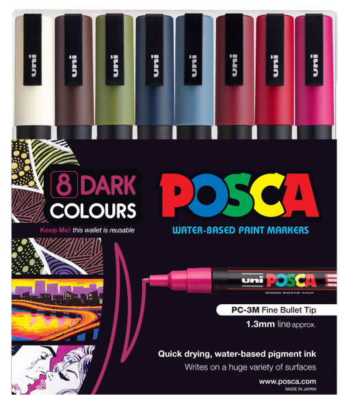 Posca Assorted Dark 8 Colours Paint Marker Pen Set | PoscART