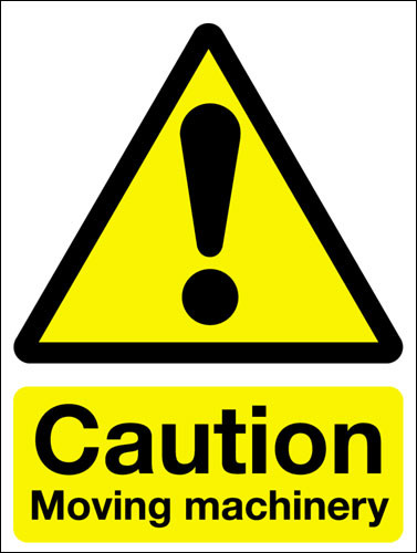 Caution moving machinery adhesive sign - Signs 2 Safety