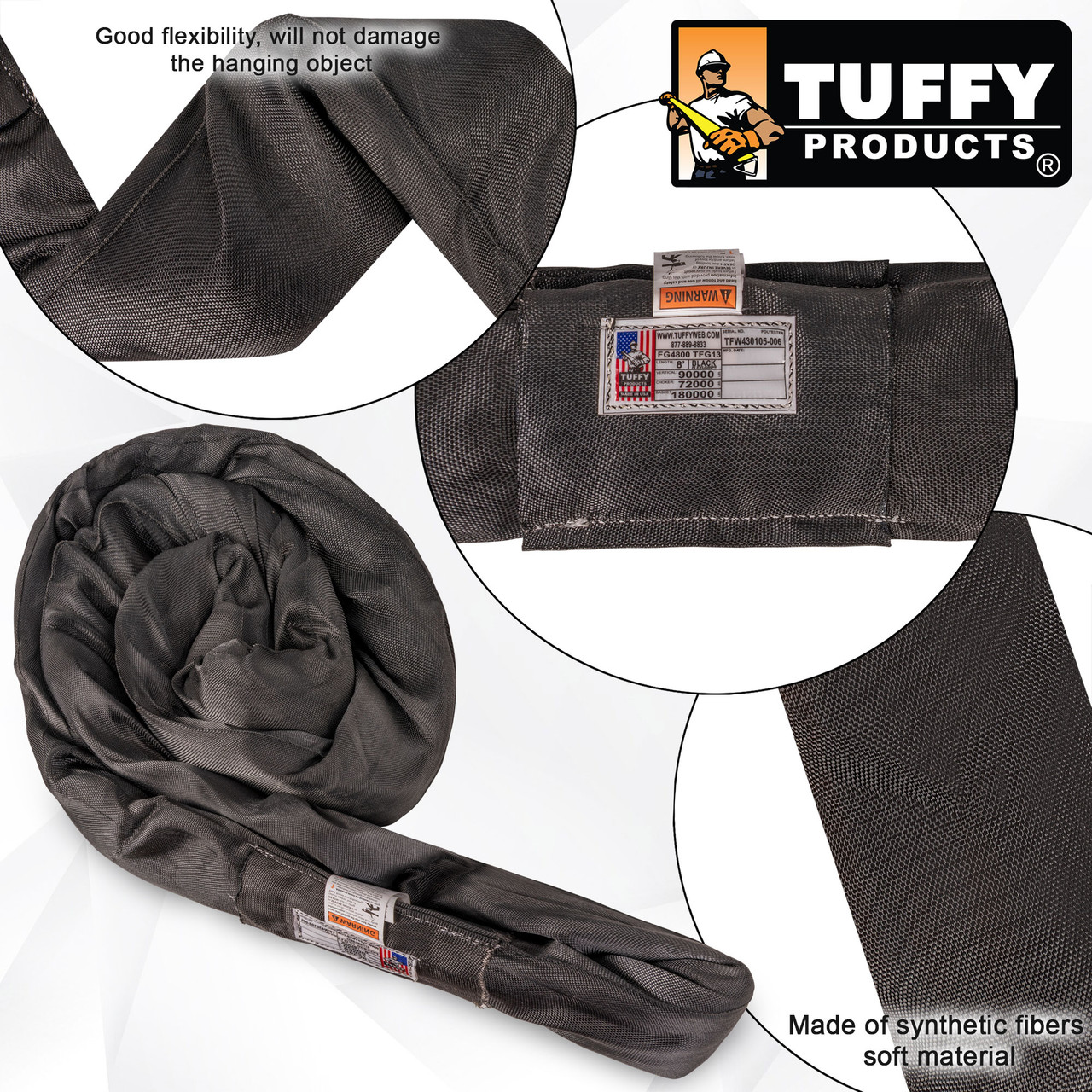Tuffy Black 8 ft Endless Flexi-Grip Round Sling - 90000 lbs WLL - # ...