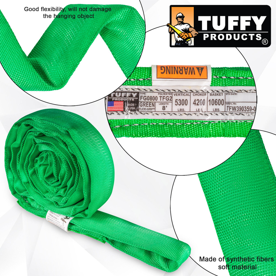 Tuffy Green 8 ft Endless Flexi-Grip Round Sling - 5300 lbs WLL - #TFG02X008