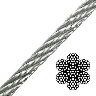 7/32" 7x19 Galvanized Aircraft Cable - 5600 lbs Breaking Strength