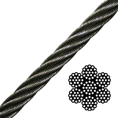 1/4" 7x19 Black Galvanized Aircraft Cable - 7000 lbs Breaking Strength