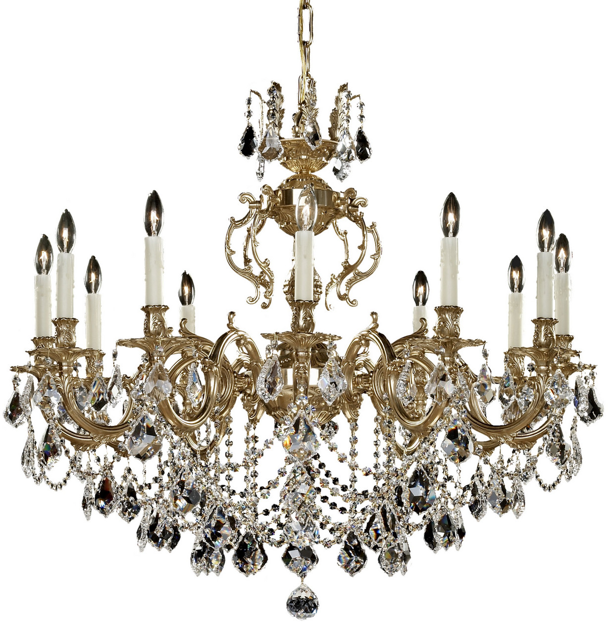 Rosetta 12 Light Chandelier in Polished Brass w/Black Inlay