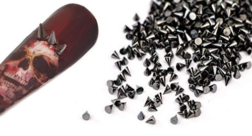2MM Gunmetal Grey Metal Nail Art Punk Rock Cone Spikes - 20PCS Per Bag