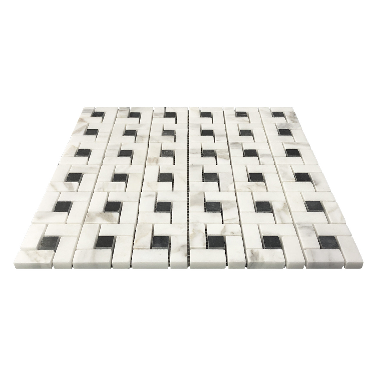 Calacatta Target with Black Dots Mosaic Tile