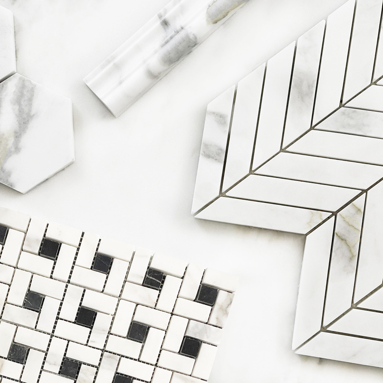 Calacatta Target with Black Dots Mosaic Tile