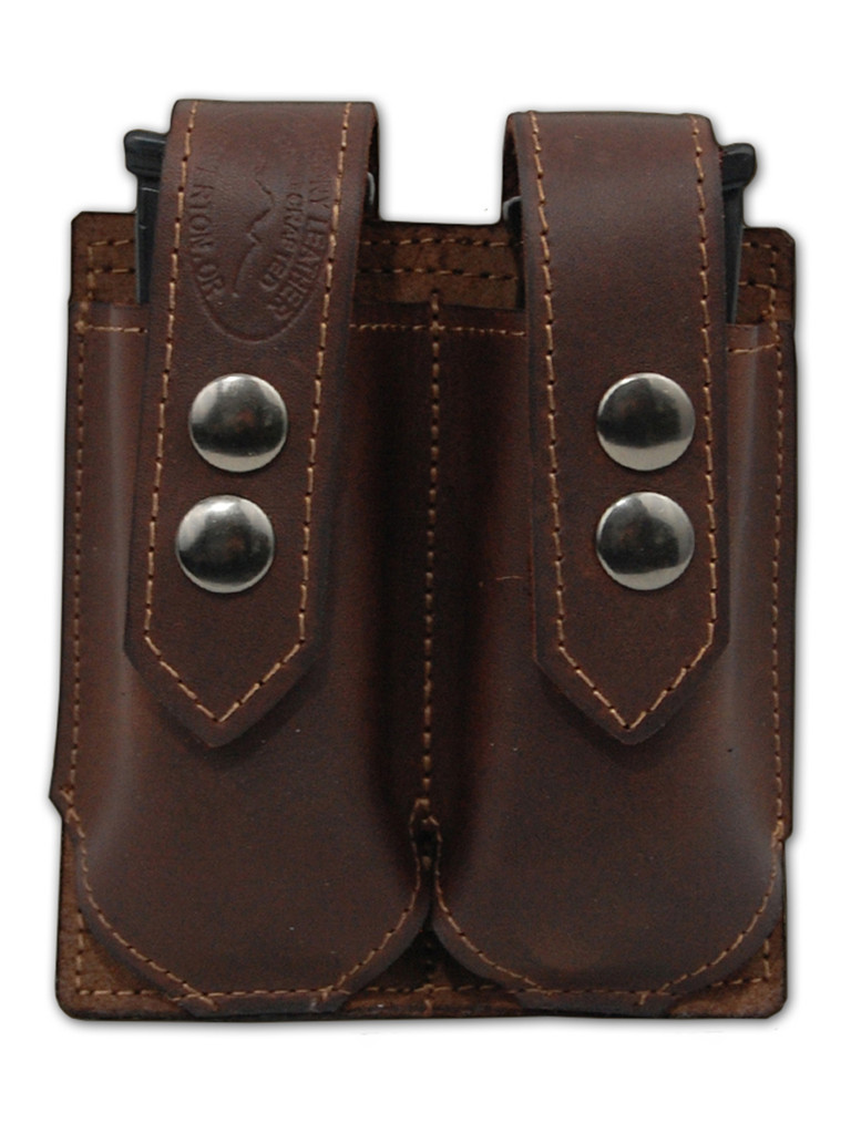 Brown Leather Double Magazine Pouch for Single Stack, Double Stack, .22 ...