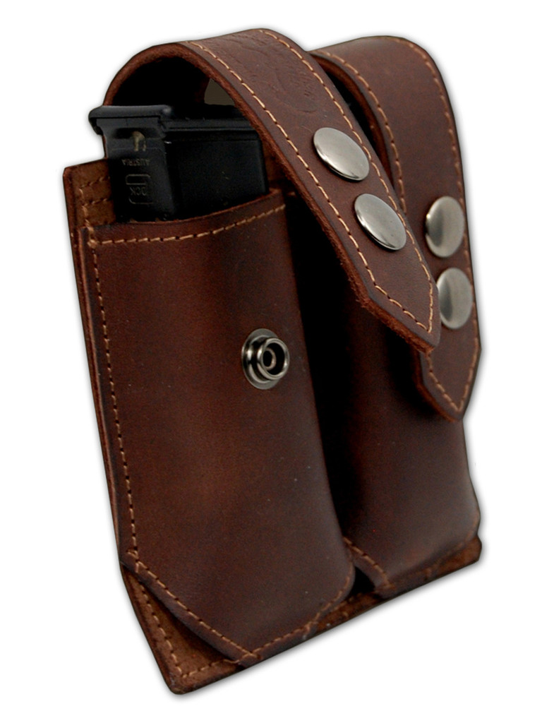Brown Leather Double Magazine Pouch for Single Stack, Double Stack, .22 ...