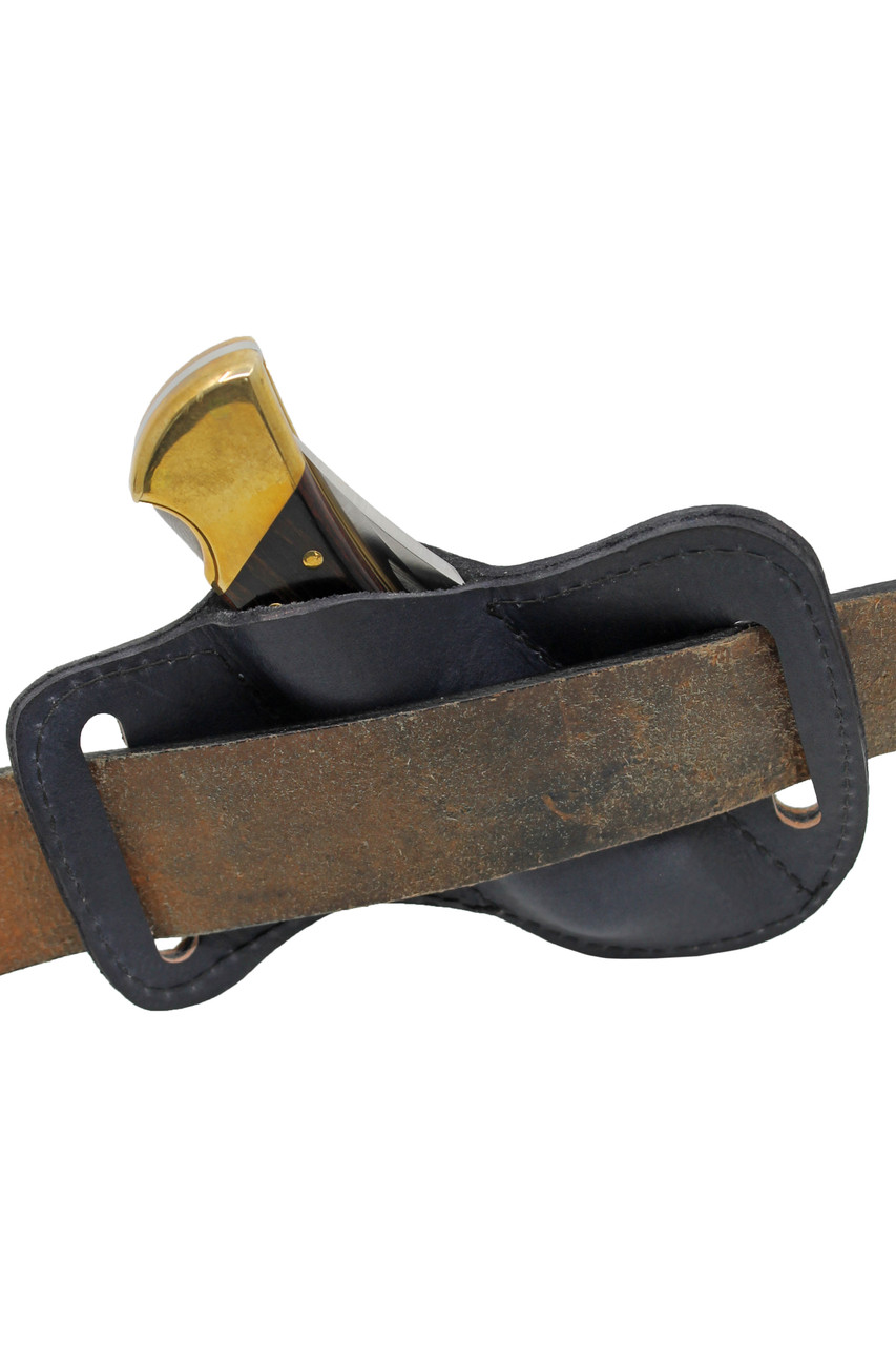 Black Leather Horizontal Canted Knife Sheath - Barsony Holsters