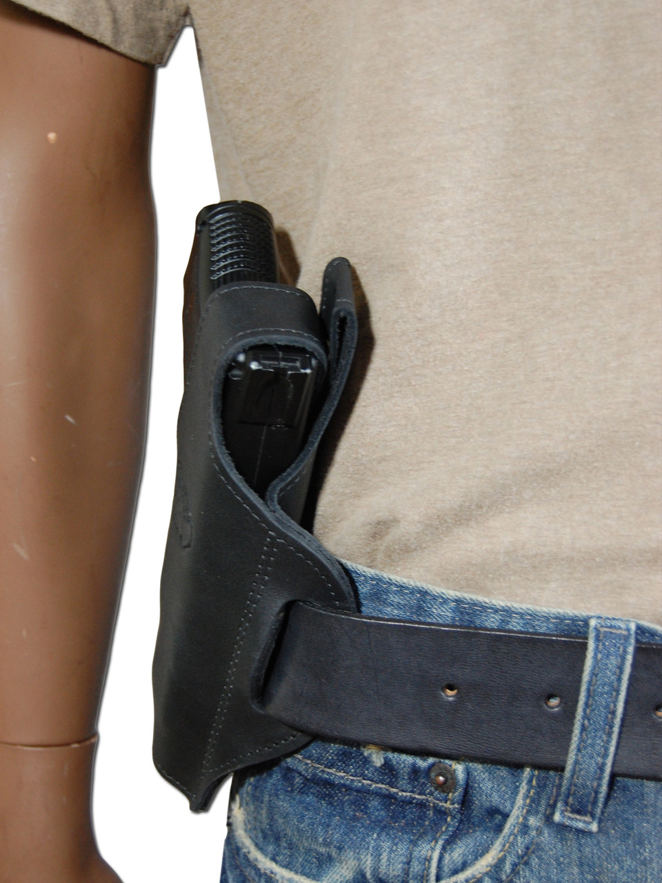 Leather Pancake Holster for Compact 9mm 40 45 Pistols - Barsony Holsters