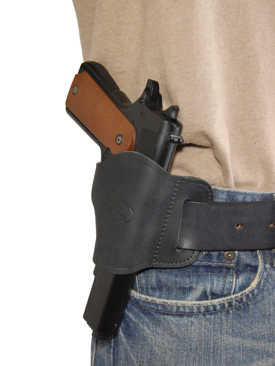 Leather Quick Slide Holster for Full Size 9mm 40 45 Pistols - Barsony ...